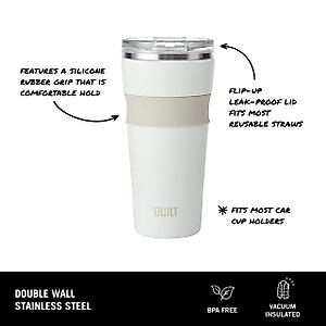 BUILT 24oz Shasta Double Wall Vacuum Insulated Stainless Steel Tumbler with Easy to Clean Flip to Open Lid, Marshmallow