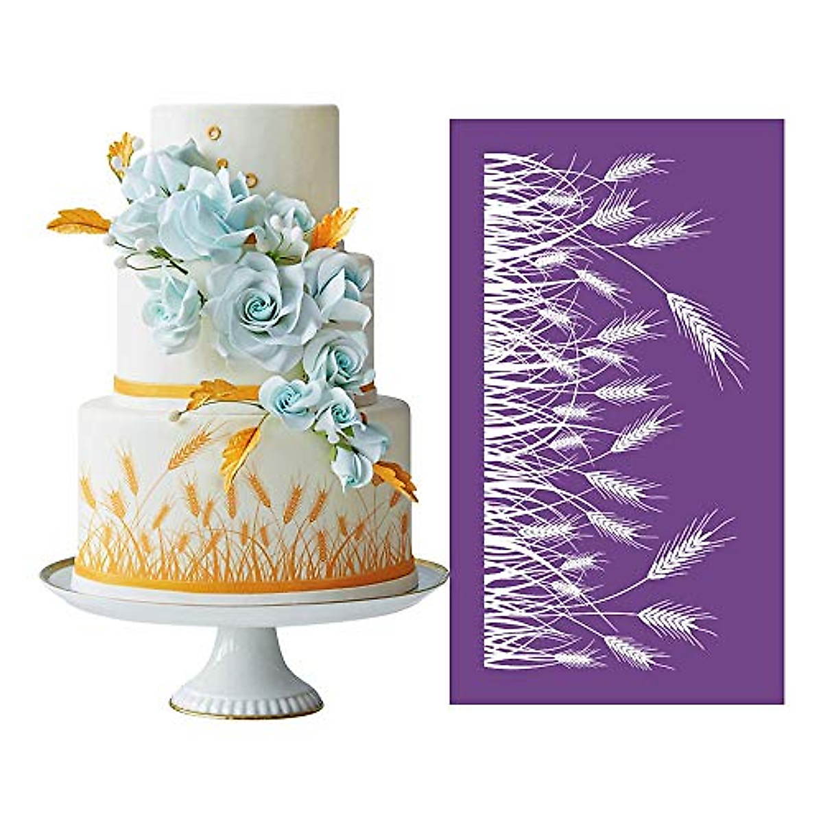 AK ART KITCHENWARE Barley Design Mesh Stencils for Cakes Royal Icing Lace Mat Fondant Molds Cake Tools Cake Stencil Painting Stencils Bakeware Pastry Tools Cake Shop Tools Bakery MST-27