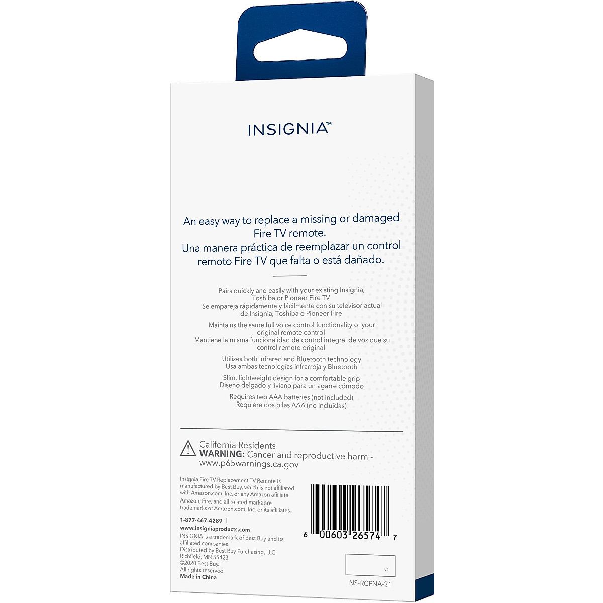 Insignia - Fire TV Replacement Remote for Insignia and Toshiba - Black