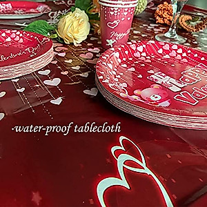 Valentines Day Tablecloth Party Decorations, Red Love Rectangle Table Covers, Premium Plastic Disposable Heart Tablecovers, Happy Valentine's Day Table Decorations 71X54 inches