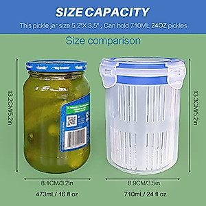 KIKINIKO Pickle Jar 24 oz pickle container with strainer Pickle Holder Keeper Lifter, pickle storage container pickle strainer,Flip Jar with Leak Proof and Lock It Lid