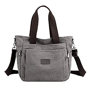 Women's Canvas Tote Bag, Work Handbag with Multi Pockes Fashion Shoulder Purse Causal Canvas Crossbody Bags, Grey