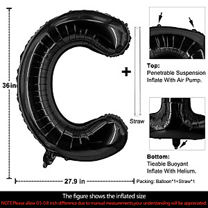Lovoir 40 Inch Large Black Letter C Balloons Big Size Jumbo Mylar Foil Helium Balloon for Birthday Party Celebration Decorations Alphabet Black C