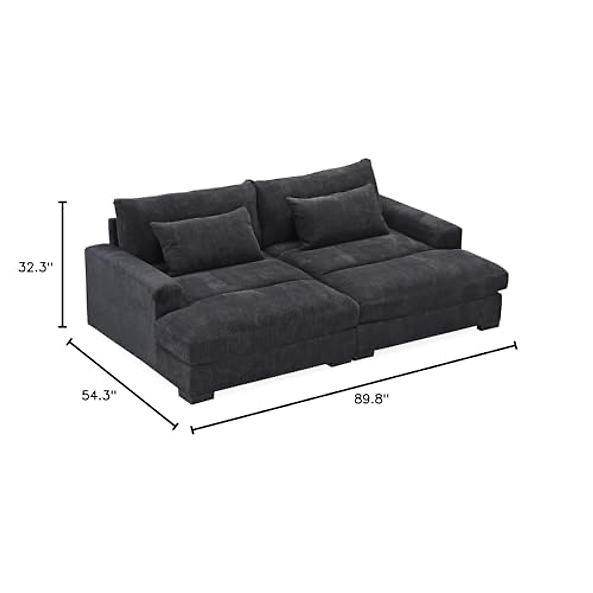 US Pride Furniture Luxe Double Chaise Sleeper Sofa with Soft Corduroy Upholstery, Adaptable to Twin Bed, Comfortable Living Room Couch for Modern Homes, 89.9" Wide, Black