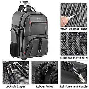 ZOMFELT Rolling Backpack, Travel Backpack with Wheels, Carry on Backpack with 3 Packing Cubes, 17.3 Inch Wheeled Laptop Backpack for Men Women Adults to Travel Work Business Grey