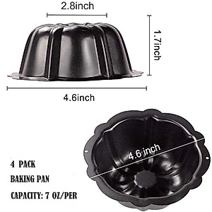 Webake Mini Cake Pan Nonstick Fluted Cake Pan 4 Inch Carbon Steel Baking Cup Mold for Buntcake, Bavarois, Brownie, Cupcake, Pudding Canele, Pack of 4