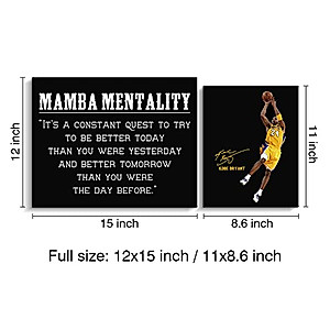 Kas Home 2 Pieces Mamba Mentality Wall Decor Kobe Bryant Poster Inspirational Wall Art Canvas Print Quotes Motivational Hanging Decoration Basketball Player Framed Artwork for Gym Office Boys Teens Room Wall Decor (Black - Mamba, 12 x 15 inch + 8.6 x 11 i