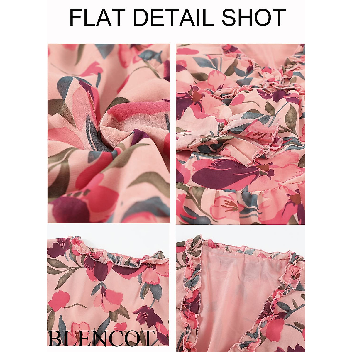 BLENCOT Women's Casual Boho Floral Printed Deep V Neck Loose Short Sleeve Long Evening Dress Ruched Cocktail Party Maxi Wedding Dress Red X-Large