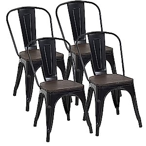 FDW Dining Chairs Set of 4 Indoor Outdoor Chairs Patio Chairs Metal Chairs Restaurant Chair 18 Inch Wooden Seat Height Tolix Side Bar Chairs Metal Kitchen Stackable Chair 330LBS Weight Capacity