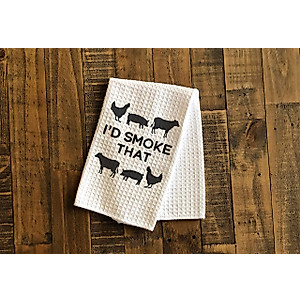 CANARY ROAD I'd Smoke That Grilling Towel | Mens Kitchen Towel | Men Grilling Gift | Wedding Gift | BBQ Dish Towel | Barbecue Gift | Mens Kitchen Gift