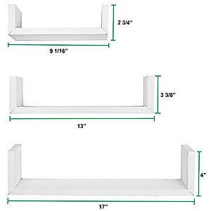 Greenco Corner Shelf, 5 Tier Floating Shelves & Set of 3 Floating “U” Shelves, Easy-to-Assemble Floating Wall Mount Shelves for Bedrooms and Living Rooms, White Finish