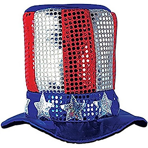Beistle Glitz N’ Gleam Uncle Sam Top Hat, OSFM – Independence and Memorial Day Party Accessory, Patriotic Stars & Stripes Novelty Photo Booth Prop, Fourth of July Festive Headwear