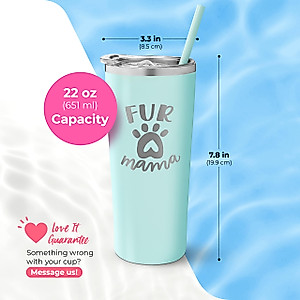 Fur Mama Insulated Stainless Steel Tumbler with Lid and Straw - Personalized Insulated Travel Mug for Wine, Coffee, Water - Dog Mom Gift, Dog Owner, Dog Lover - For the Kitchen or On-the-Go!