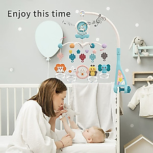 Eners Baby Musical Crib Mobile with Night Lights and Rotation, Rattles, Remote Control,Comfort Toys for Newborn Infant Boys Girls Toddles (Green)