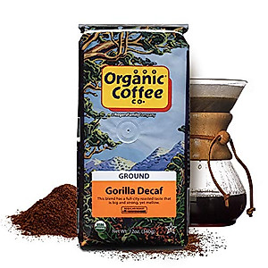 The Organic Coffee Co. Ground Coffee - Gorilla Decaf (12oz Bag), Medium Roast, Swiss Water Processed, USDA Organic