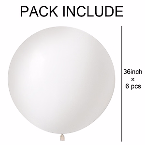 Yukiyi 6pcs Extra Large Balloons for Garland 36 Inch Big White Black Giant 36-inch Round Birthdays Festivals Wedding Event Decorations (White)