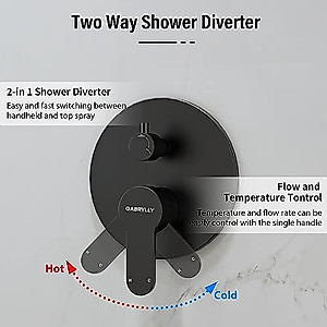 Gabrylly Shower System Black, 12 Inch Shower Faucet Set with Rain Shower Head and Handheld, Rainfall Shower Combo Set with Shower Valve Kit