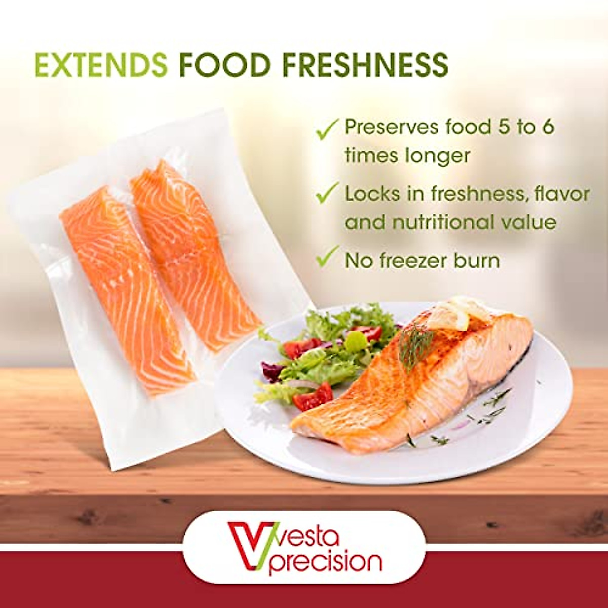 Vacuum Seal Pouches by Vesta Precision | Clear and Embossed Vacuum Sealer Bags | Liquid Block | 25 Vacuum Bags per Box (8x12)