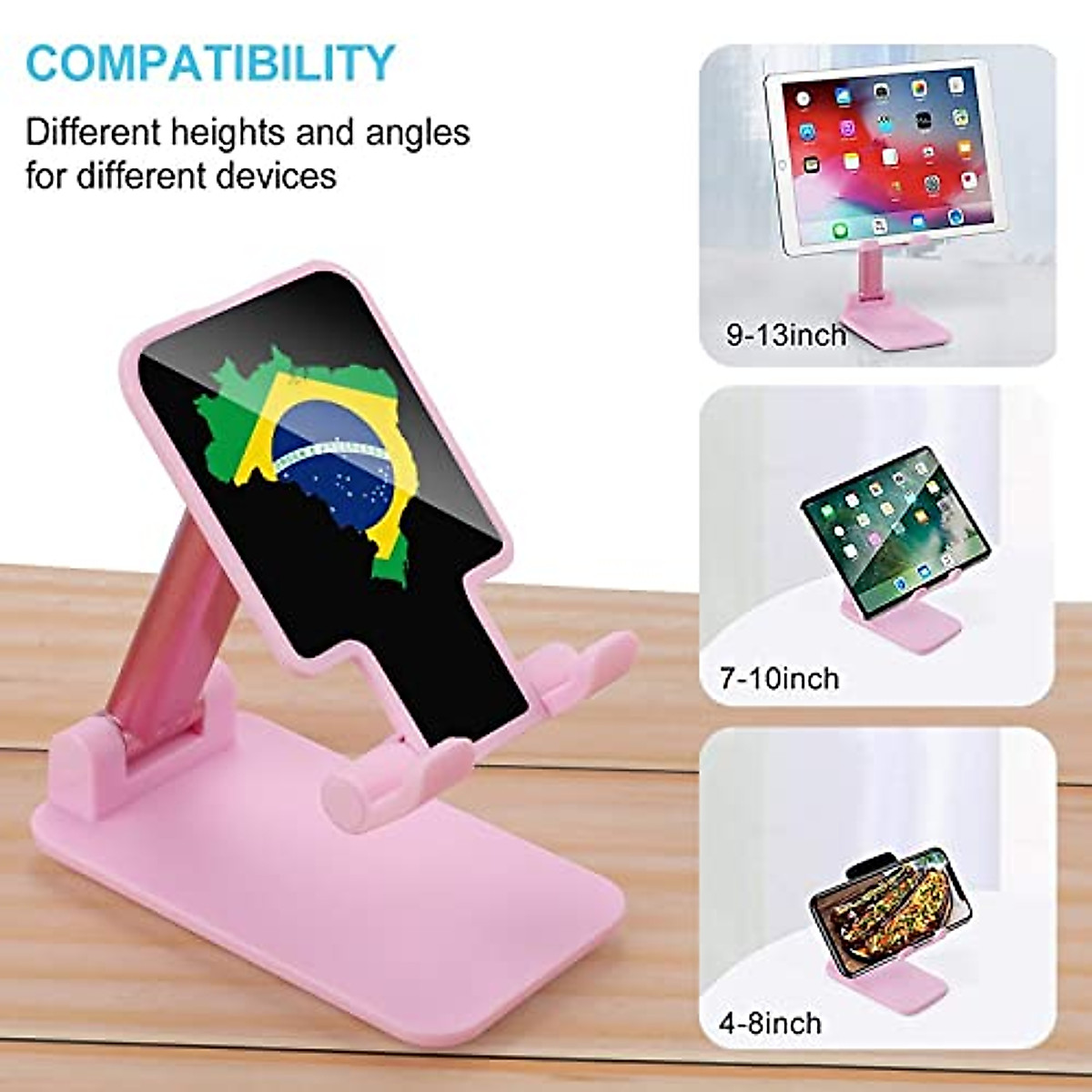 Brazil Map Flag Foldable Desktop Cell Phone Holder Portable Adjustable Stand for Travel Desk Accessories