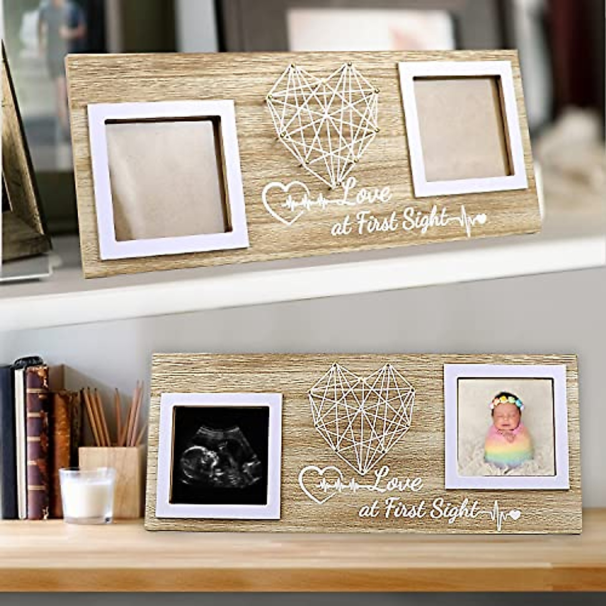 Baby’s First Sonogram Frame,Sonogram Ultrasound Frame for Two Scan Photo Keepsake Frame Gift for Pregnant Mom to be (Love At First Sign) (Love At First Sign)
