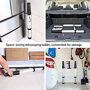 Ohuhu 8.5 FT Aluminum Telescoping Ladder, One-Button Retraction Heavy Duty Extension Ladder for Home, ANSI Certified Collapsible Ladders with Safe Slow Restoring for RV Roof Loft