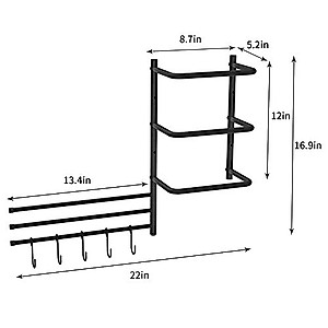Towel Rack Holder&Organizer, Wall Mounted Metal Bathroom Towel Bar with 3 Swivel Arms 5 S-Hooks for Storage of Towels, Washcloths, Hand Towels, Bags, Hats