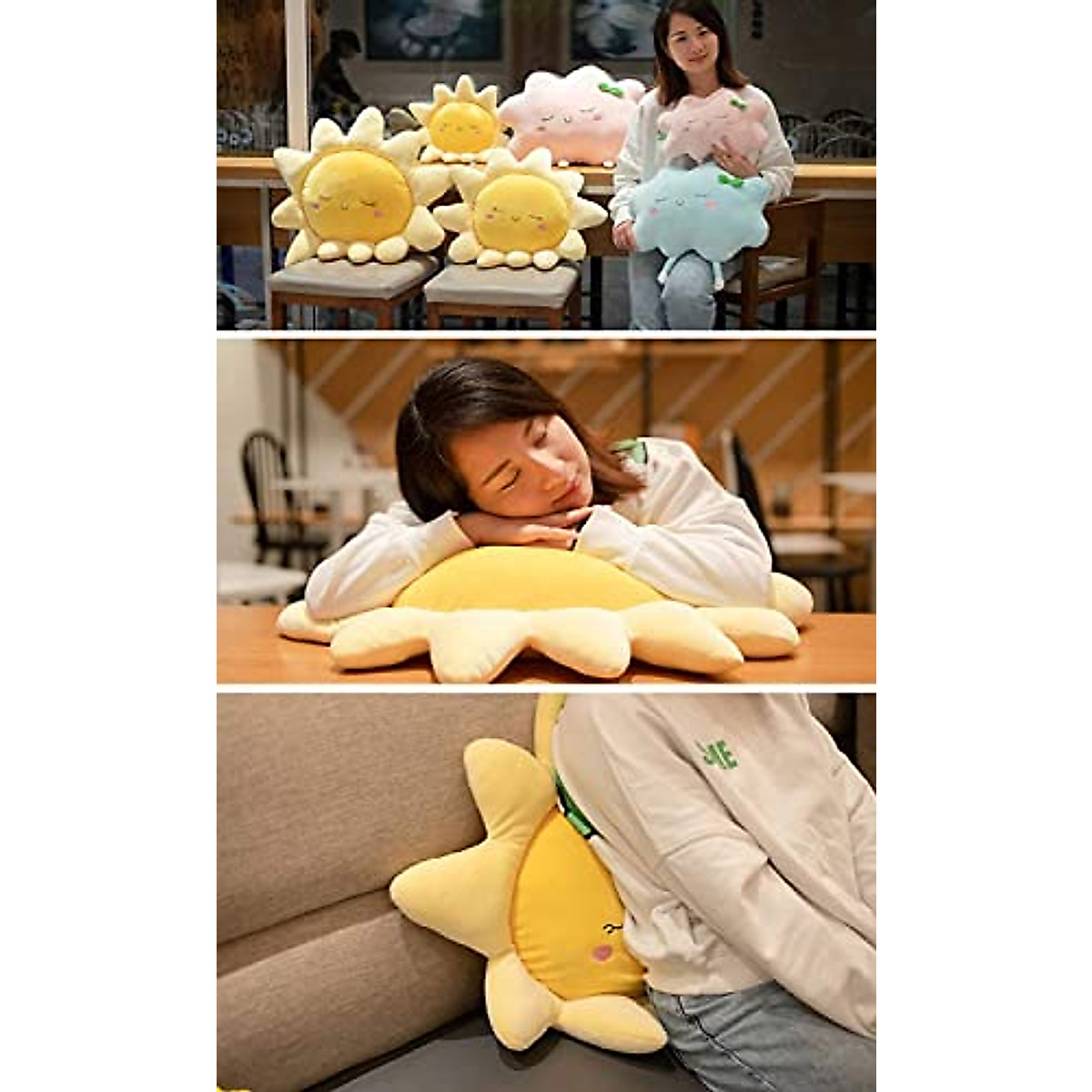 unlockgift Cuddly Plush Sun Pillow, Cloud Decorative Pillow for Bedroom, Playroom, Nursery, Cute Photo Props Pillow-01 Sun,17.5"