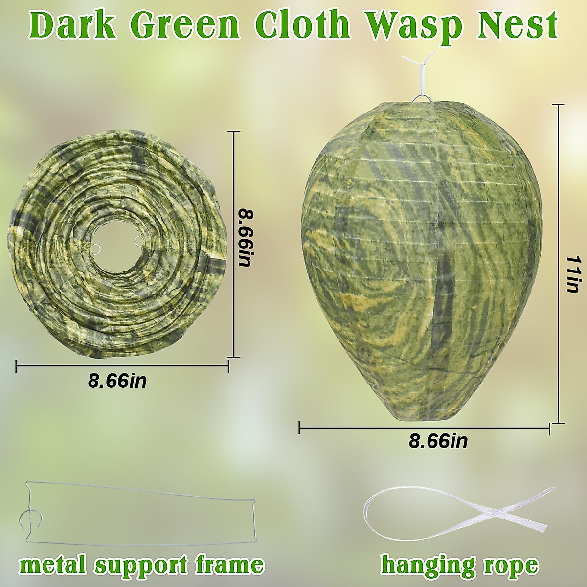 ZeeDix 4 Pack Hanging Fake Wasp Nest for Indoor and Outdoor, Home and Garden(8.66"×11",Dark Green)