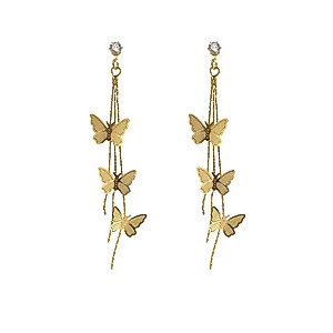 18K Gold Plated Dainty Vivid Butterfly Tassel Earrings Silver Post CZ 3D butterfly Drop Dangle Earrings Fairy Earrings for Women Girls