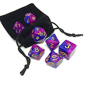 New 5 x 7-Die Series Polyhedral Dice Set - 5 Colors Dungeons and Dragons DND RPG MTG Table Games Dice with 5 Free Pouches by Flyesto