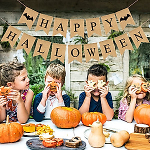 Happy Halloween Burlap Banner Decor, 16Pcs Linen Bunting Hanging Banner Ornaments Halloween Home Party Wall Decoration Supplies