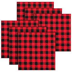 6 Pieces Christmas Buffalo Plaid Fabric 20 x 20 Inch Christmas Fat Quarters Fabric Red Black Fabric Precut Fabric Square Sewing Patchwork for Christmas DIY Sewing Quilting
