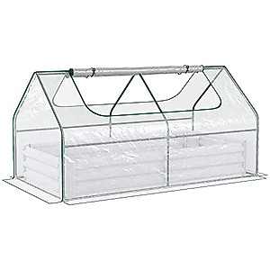 Outsunny Galvanized Raised Garden Bed with Mini Greenhouse Cover, Outdoor Metal Planter Box with 2 Roll-Up Windows for Growing Flowers, Fruits, Vegetables, and Herbs, 73" x 38" x 36", Clear