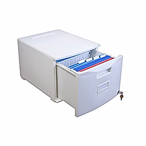 Storex Plastic One-Drawer File Cabinet – Locking Document Organizer for Home and Office, White, 1-Pack (61271B01C)