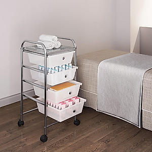Yaheetech 4 Drawers Cart Rolling Plastic Storage Cart and Organizer Metal Frame Plastic Drawers Plastic Trolley Organizer on Wheels, White