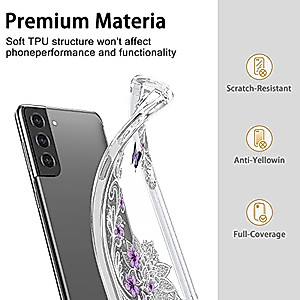 White Lace Case for Samsung Galaxy S21 FE 5G,Butterfly Floral Flower Pattern for Women Girl Glitter Clear Ultra Slim Soft Silicone TPU Protective Cover Compatible for Samsung Galaxy S21 FE 6.4INCH