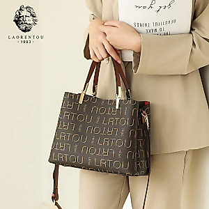 LAORENTOU Vegan Leather Small Tote Handbag for Women Checkered Purses Satchel Shoulder Bags Beach Travel Bag (01 Brown)