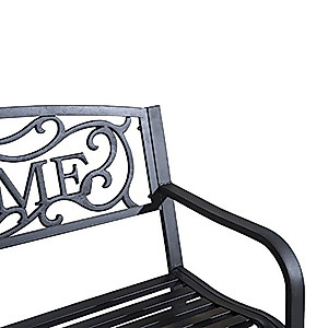 Outsunny 50" 2-Person Garden Bench Loveseat with Cast Iron Decorative Welcome Vines, Outdoor Patio Bench for Backyard, Porch, Entryway
