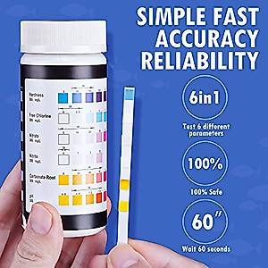 NiHome 100PCS Test Strips, Monitor Aquarium Water Quality, Test pH, Free Chlorine, Nitrate, Nitrite, Hardness and More, Accurate 6-In-1 Water Problems Testing for Fish, Use Weekly When Problems Appear