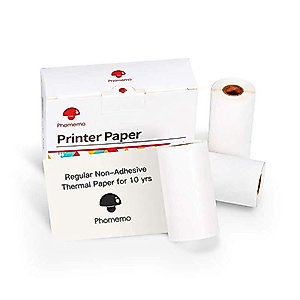 Phomemo White Non-adhesive Thermal Paper for Phomemo M02/M02 Pro/M02S/M03, Black Character, 53mm x 6.5m, Diameter 30mm