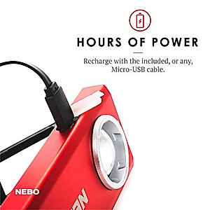 NEBO Slim Work Light, USB Rechargeable Bright Pocket Light with Clip, Hook and Magnetic Base for Hands-Free Lighting Portable COB LED Dimmable Flashlight 500 Lumens -Red