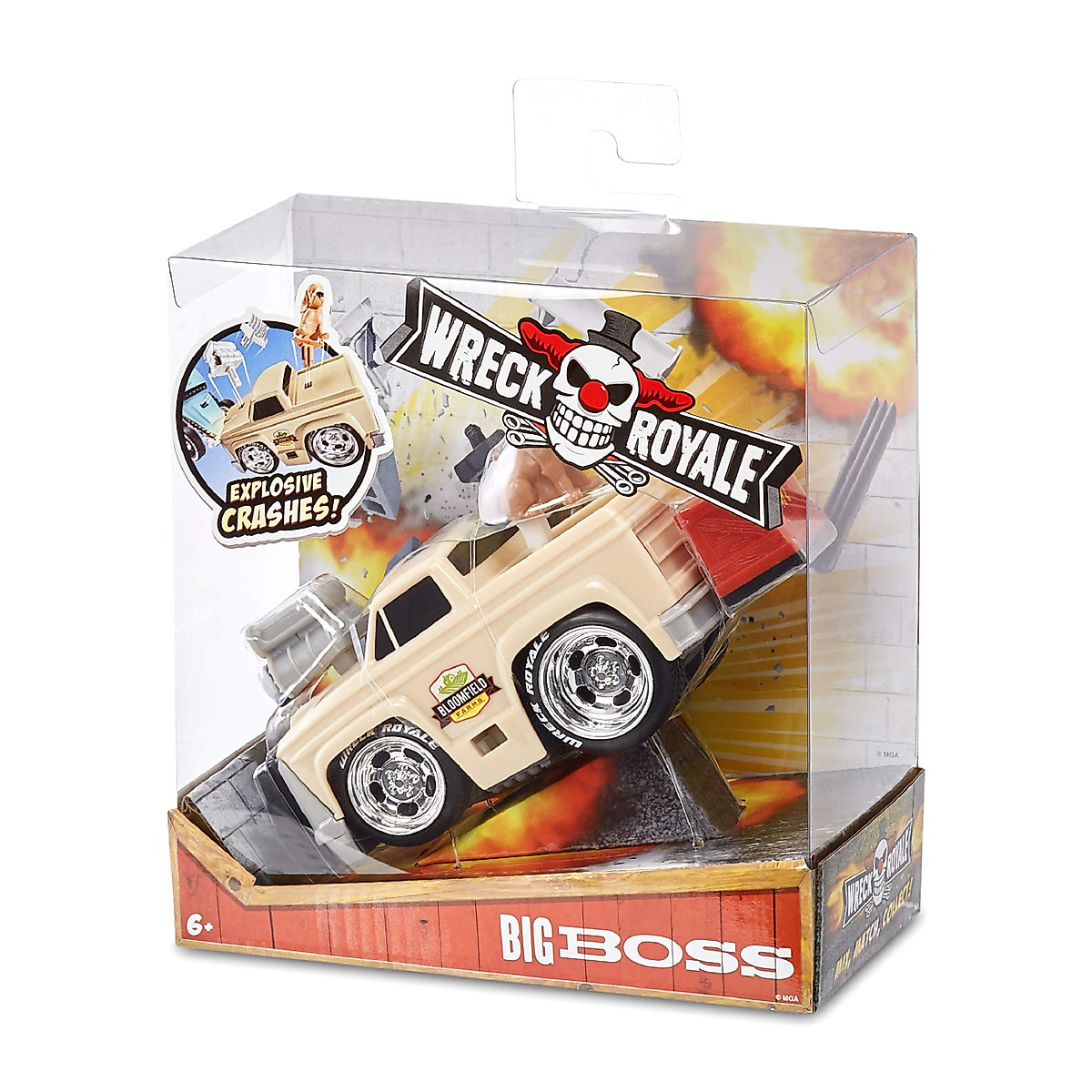 MGA Entertainment Wreck Royale Exploding Crashing Big Boss Race Car with 4 Mix 'N Match Explosive Parts