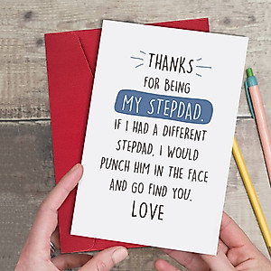 Ogeby Funny Step Dad Father’s Day Card, Humor Birthday Card Gift for Him, Thanks for Being My Stepdad, Punch Him in the Face