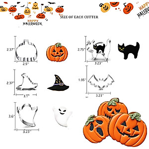 Halloween Cookie Cutters Set- 5 Pieces Stainless Steel Baking Cutter Molds Pumpkin, Ghost, Witch's Hat, Bat, Cat Cookie Cutters Holiday Decorative Party Supplies