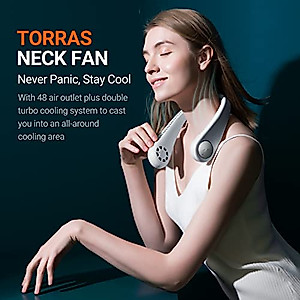 TORRAS L2 Portable Neck Fan Rechargeable【2023】Lightweight 8oz Bladeless Neck Fans for Women/Men/Kids Last 8H, Wearable Personal Neck Fan Quiet, Leafless, Neck Air Conditioner Battery Powered, 3 Speeds