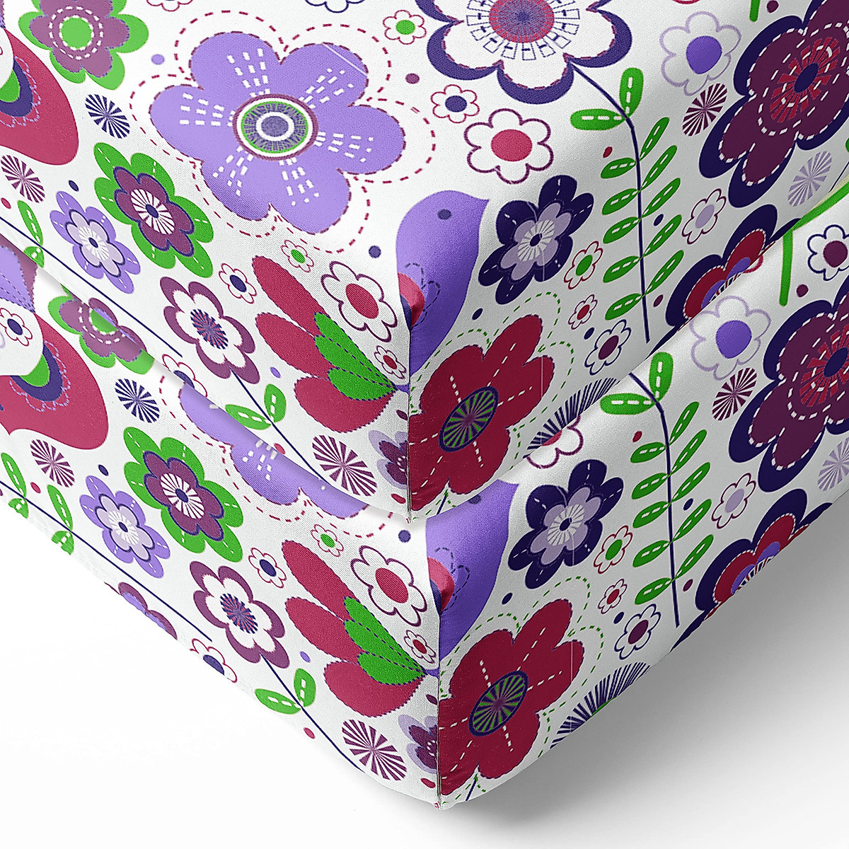 Bacati - 2 Pack Crib Fitted Sheets - Botanical Floral Birds Girls Soft Breathable 100% Cotton Percale Baby Sheets - Fits Standard 28 x 52 X 5 inches Crib & Toddler Mattresses (Purple)