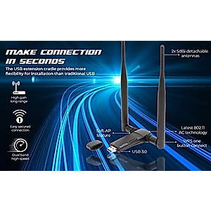 Netis WF2190 Wireless AC1200 Long-Range USB Adapter, Supports Windows, Mac, Linux, Two 5dBi High Gain Antennas, Free USB Cradle