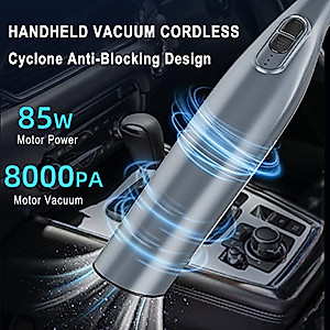 Kinmac Handheld Car Vacuum Cleaner Cordless - Rechargeable Portable Vacuum for Car, Home, Office, Strong Suction Handheld Vacuum Cleaner Car, Pet Hair Vacuum with Charging Dock(Gray)