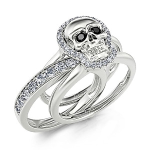 Jeulia Skull Engagement Ring Sets Sterling Silver Interchangeable Promise Eternity Band Rings Diamond with Cubic Zirconia Wedding Engagement Anniversary Promise Bridal Jewelry with Gift Box, silver,