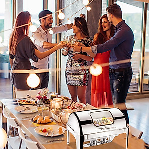 Kweetle Roll Top Chafing Dish Buffet Set Warmers with Cover 2 Pans 9.5Quart for Buffet Commercial Food Warmer Steam Table